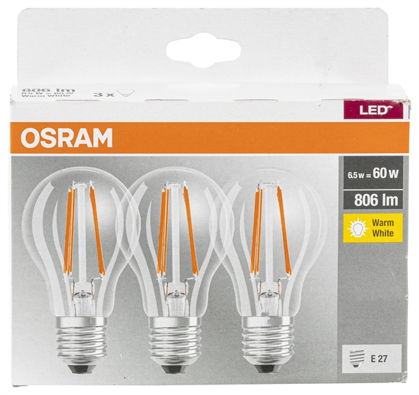 OSRAM AMPOULE LED FILAMENT OSRAM BASE CLASSIC A BLANC CHAUD E27 6,5W ...