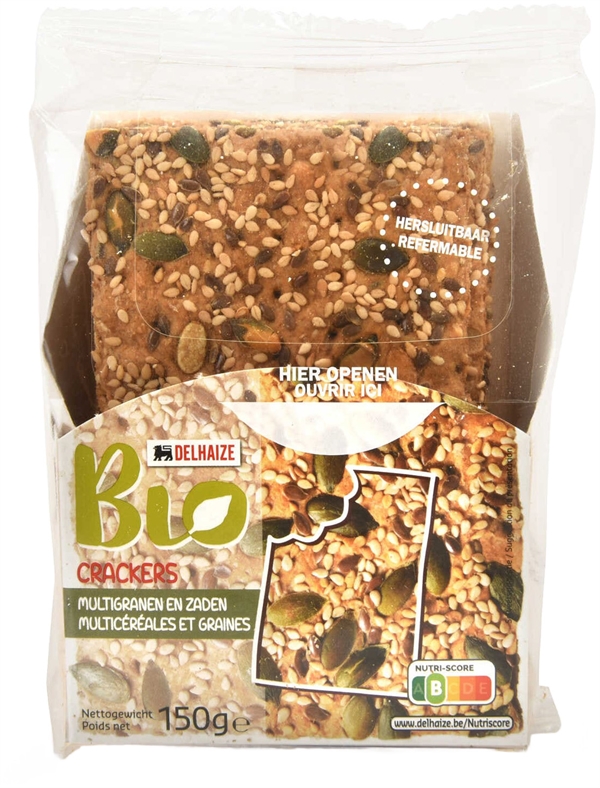 Score santé de DELHAIZE BIO CRACKERS MULTICÉRÉALES ET GRAINES ...