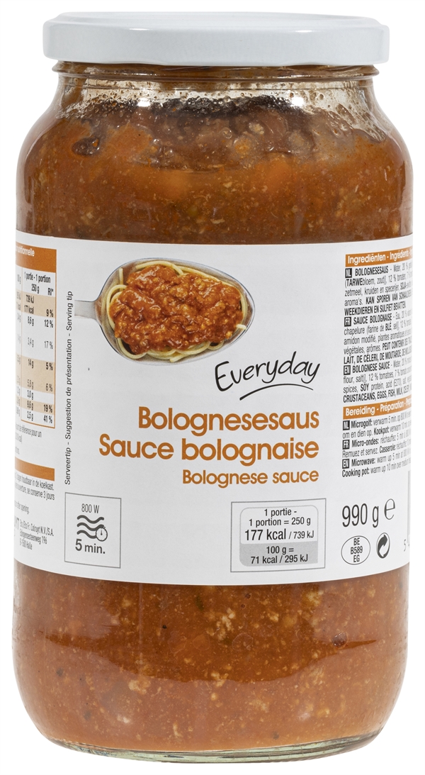Test EVERYDAY (COLRUYT) SAUCE BOLOGNAISE - Testachats santé